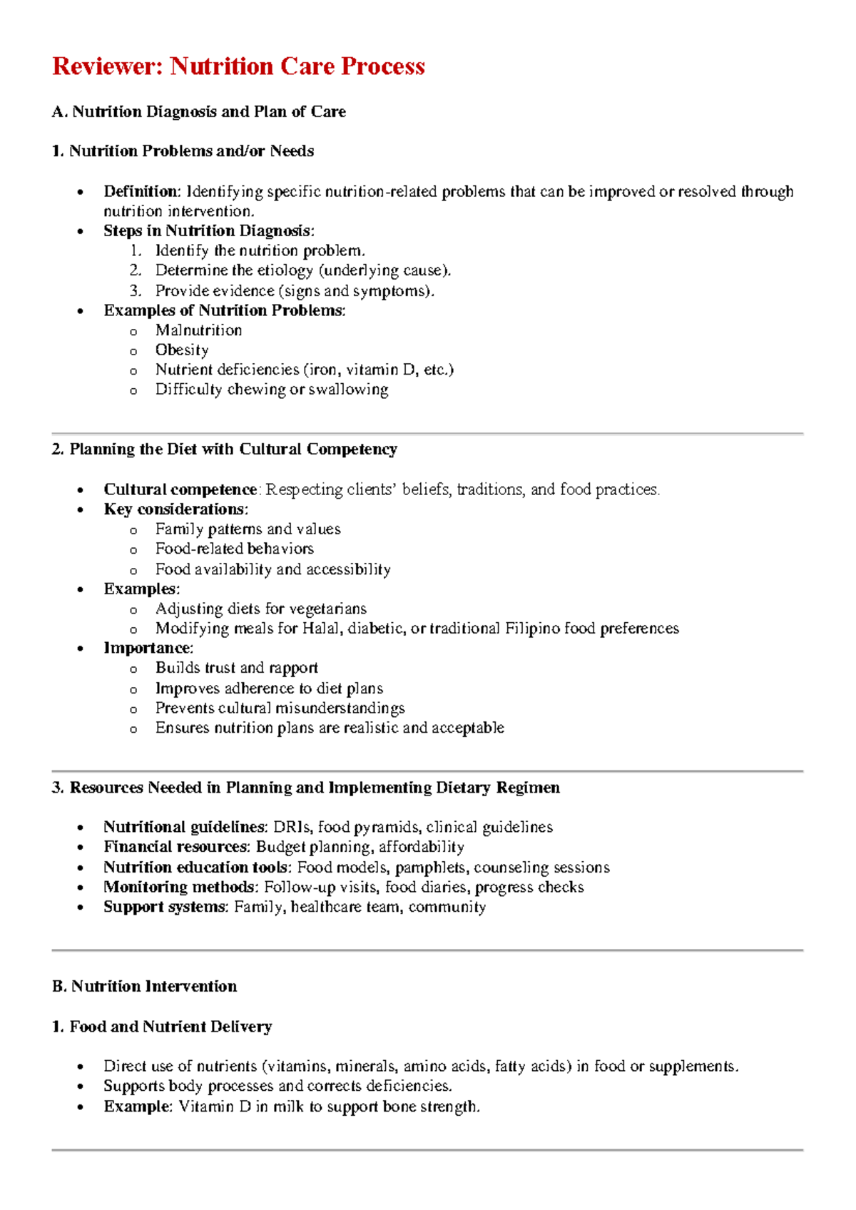NCP 101: Nutrition Care Process Reviewer - Diagnosis & Intervention ...
