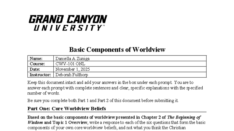 CWV-101-301-RS-T1: Basic Components of Personal Worldview Beliefs - Studocu