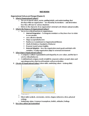 Organizational Culture - Study Notes & Assignments - Studocu