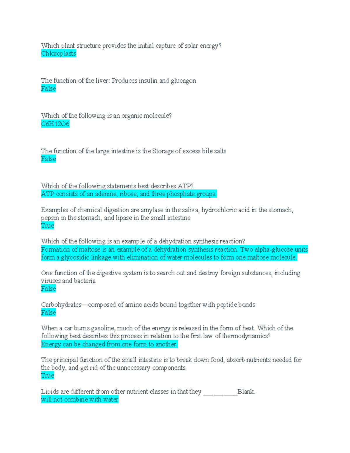 Biology Quiz: Plant Structures, Digestion, & Thermodynamics Concepts ...