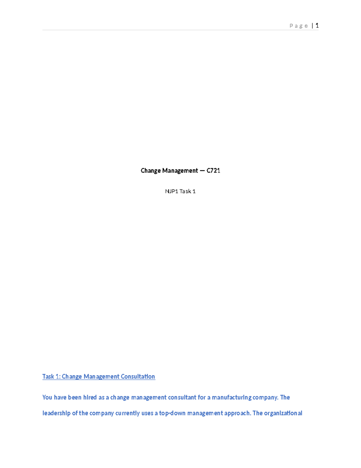 Change Management C721 - Task 1 Report: Transforming a Traditional ...