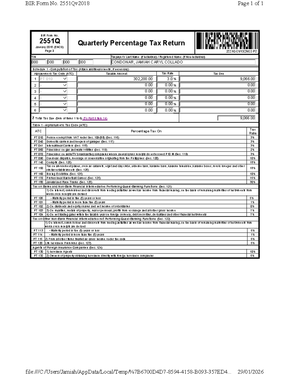 BIR Form No. 2551Q: Quarterly Percentage Tax Return Guide - Studocu