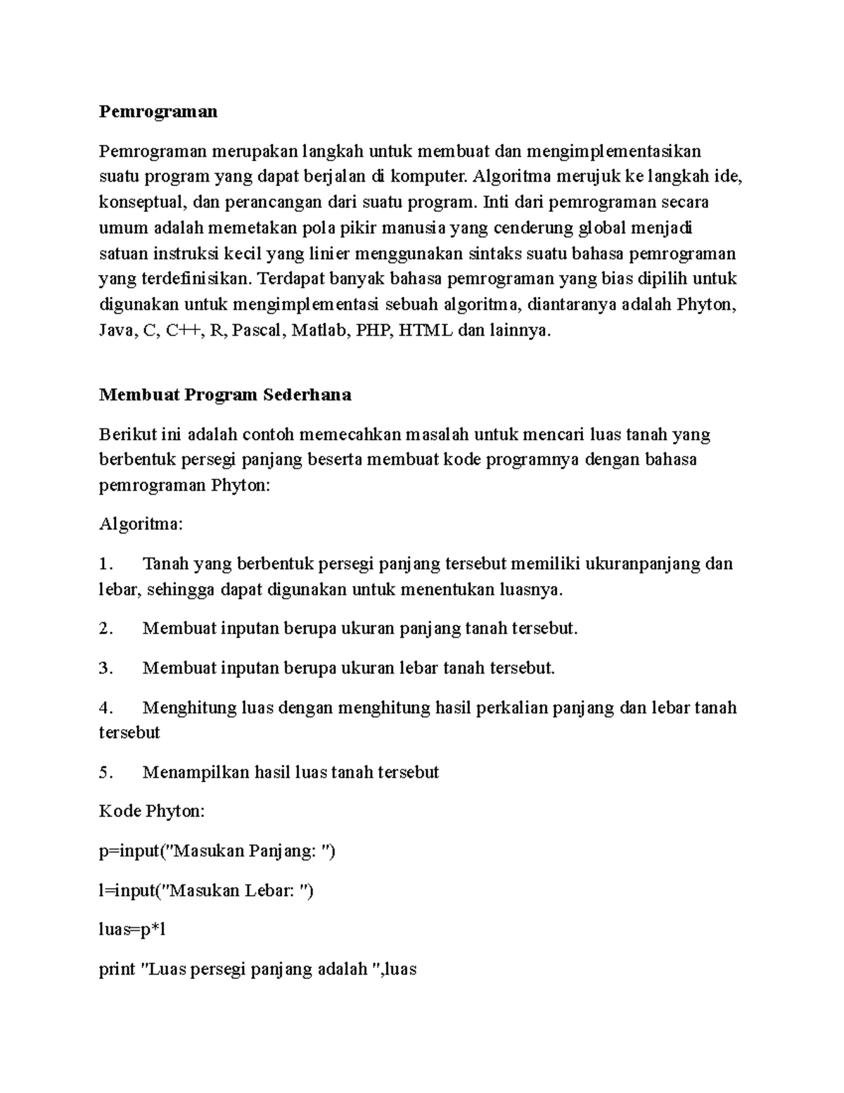 Pemrograman Dasar: Cara Membuat Program Sederhana dengan Python - Studocu