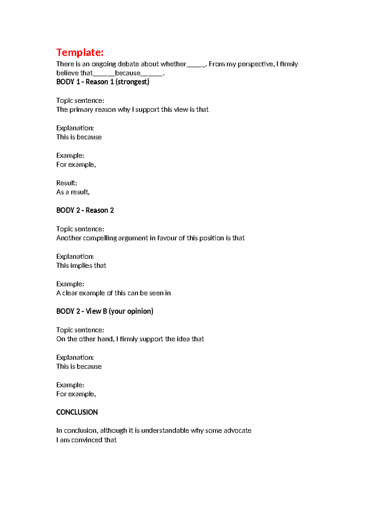 Template: Argumentative Essay Structure and Key Points - Studocu
