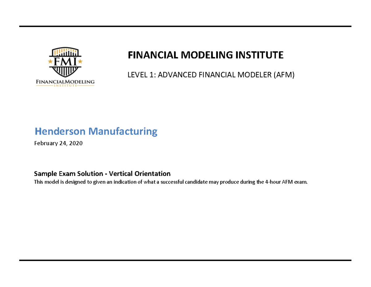 FMI AFM Exam Sample - Vertical Financial Model Analysis - Studocu