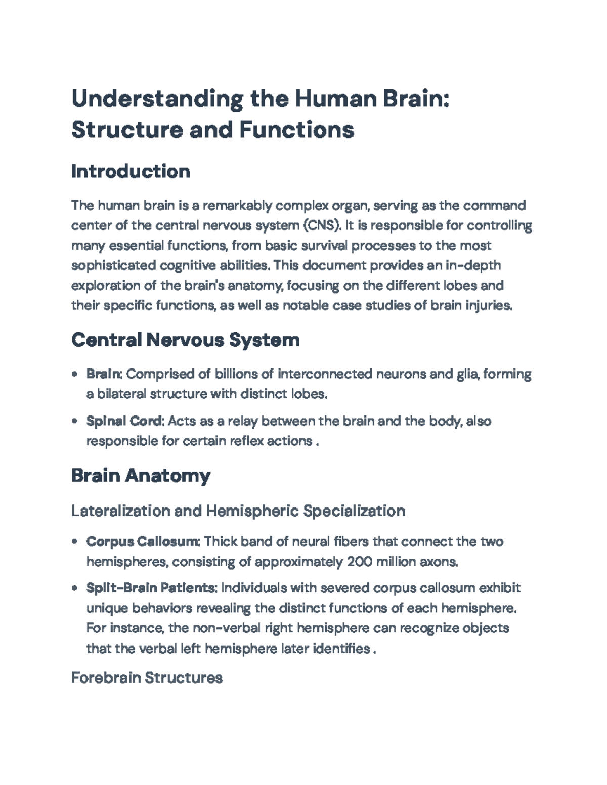 Understanding the Human Brain: Structure, Functions, and Case Studies ...