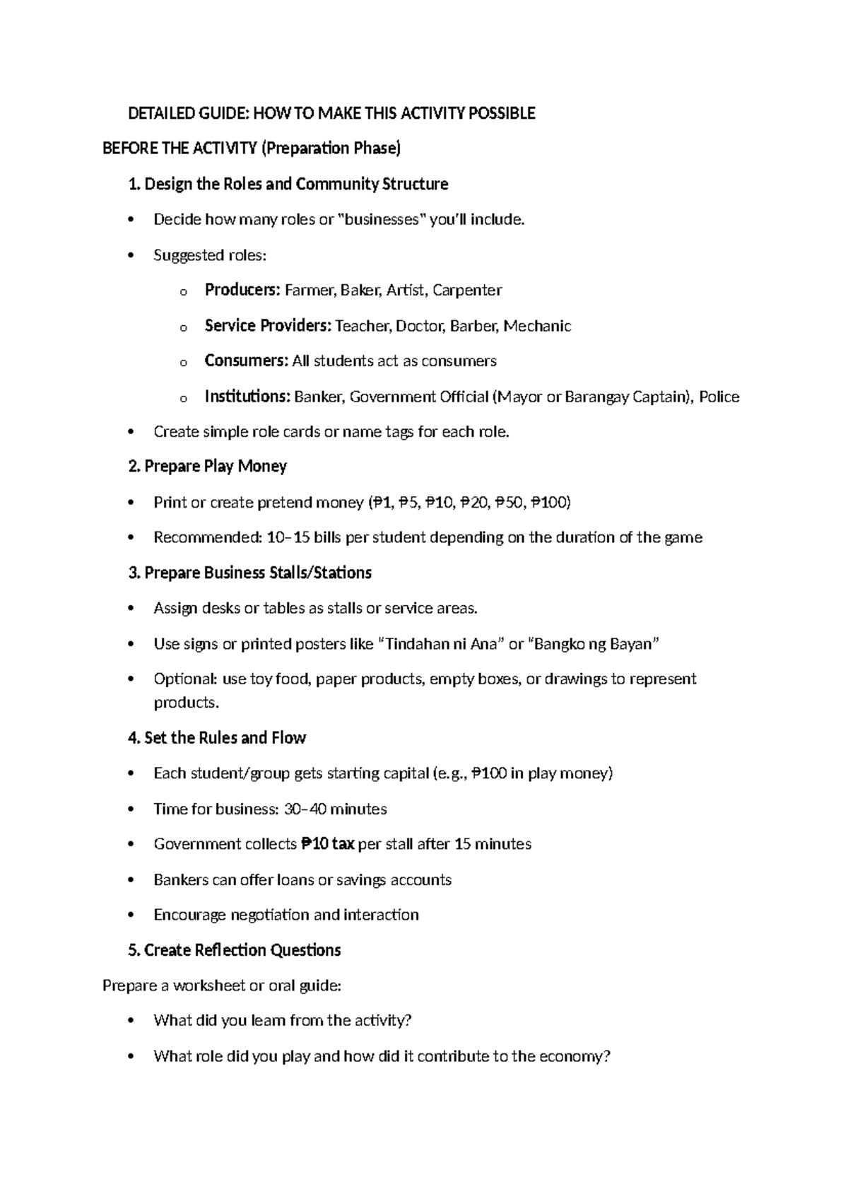 Mini Economical Activity Guide for Grade 9 Economics Class - Studocu