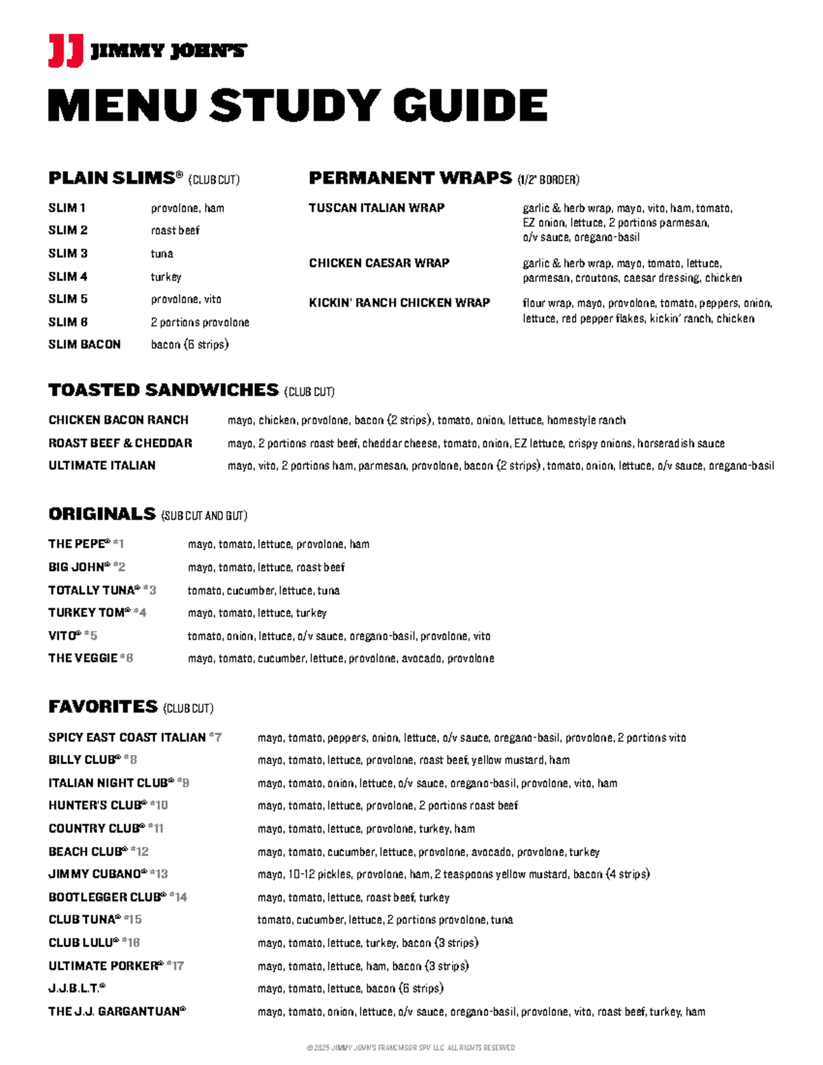 Jimmy John's Menu Study Guide: Sandwiches & Wraps Breakdown - Studocu