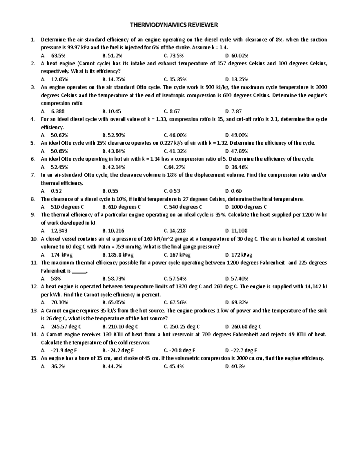 Thermodynamics Final Exam Prep: Key Questions & Solutions - Studocu