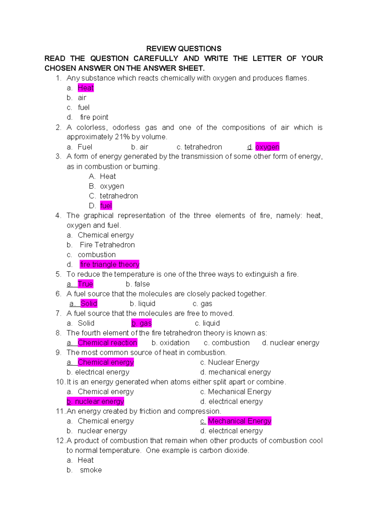 REVIEW QUESTIONS CDI 6: FIRE SCIENCE CONCEPTS AND TERMINOLOGY - Studocu