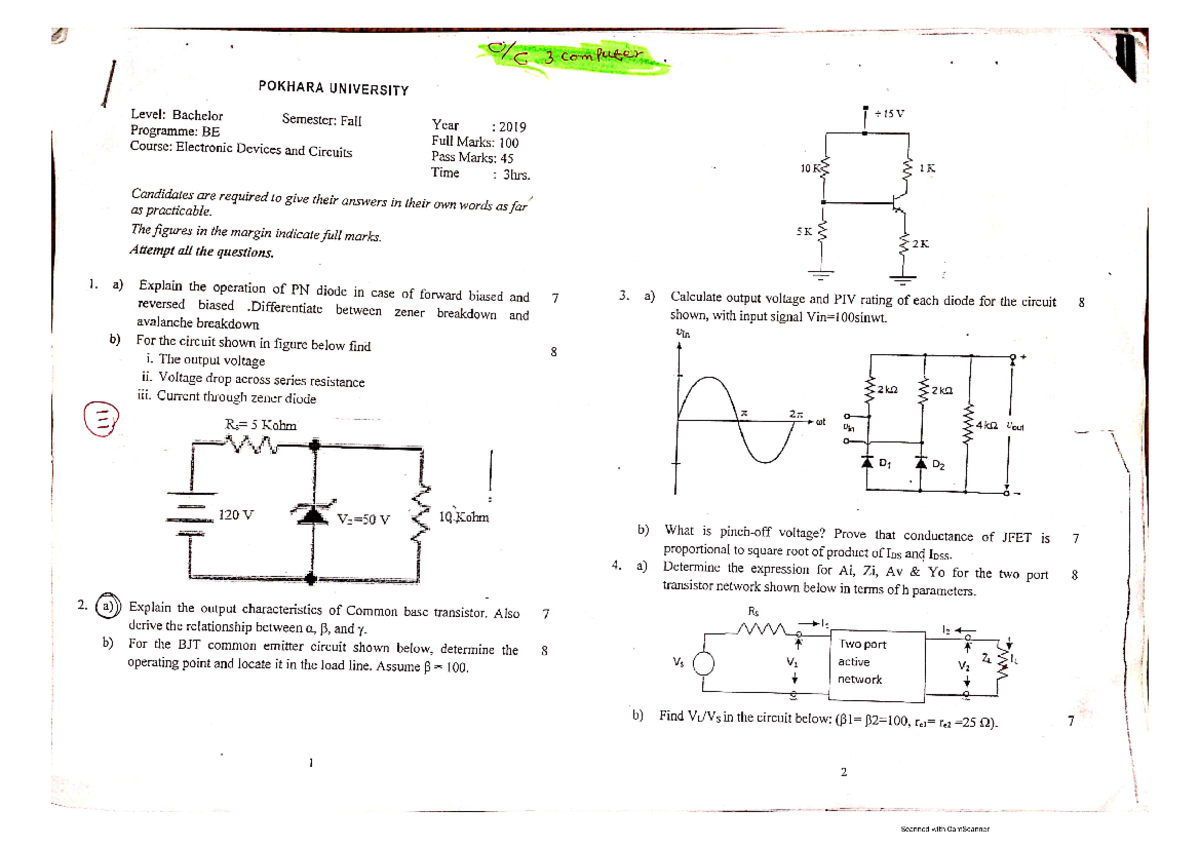 EDC-19 Fall - Electronic Device and Circuits Past Paper - 3 com Peter ...