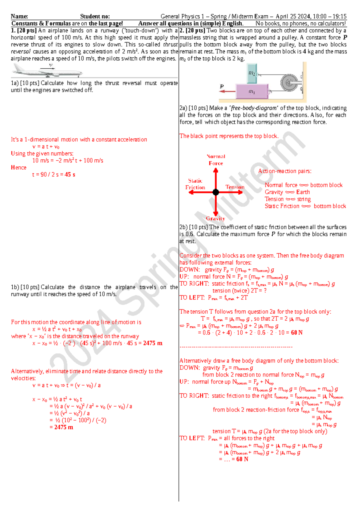 General Physics 1 (PHYS 101) Spring 2024 Midterm Exam Review - Studocu