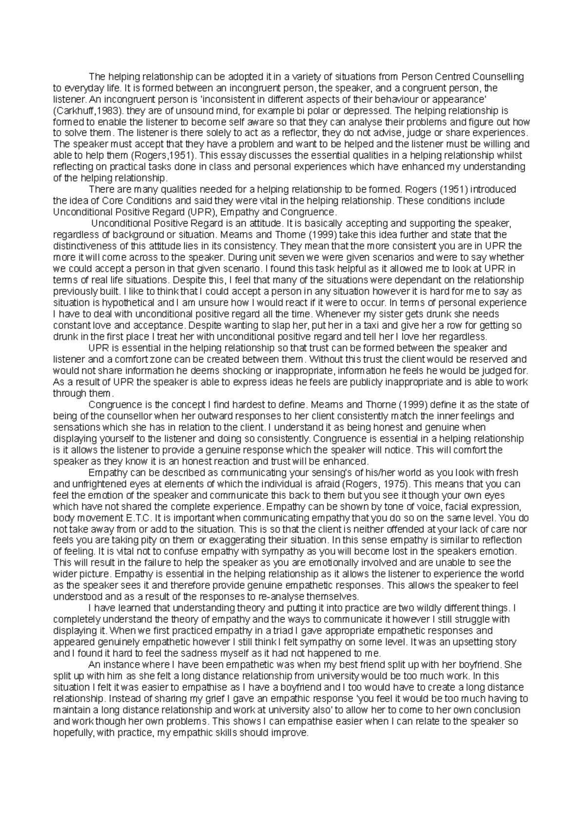 Counselling Skills Essay (CSK101) - Communication and Empathy in ...