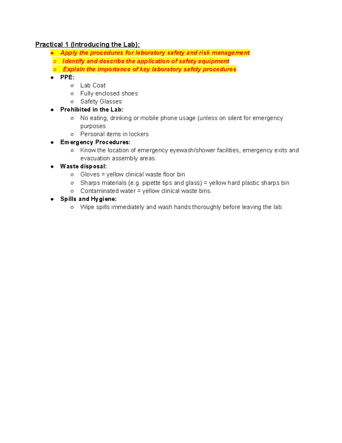 BIOL1008 Practical Skills Test Revision: Lab Safety & Experimental ...