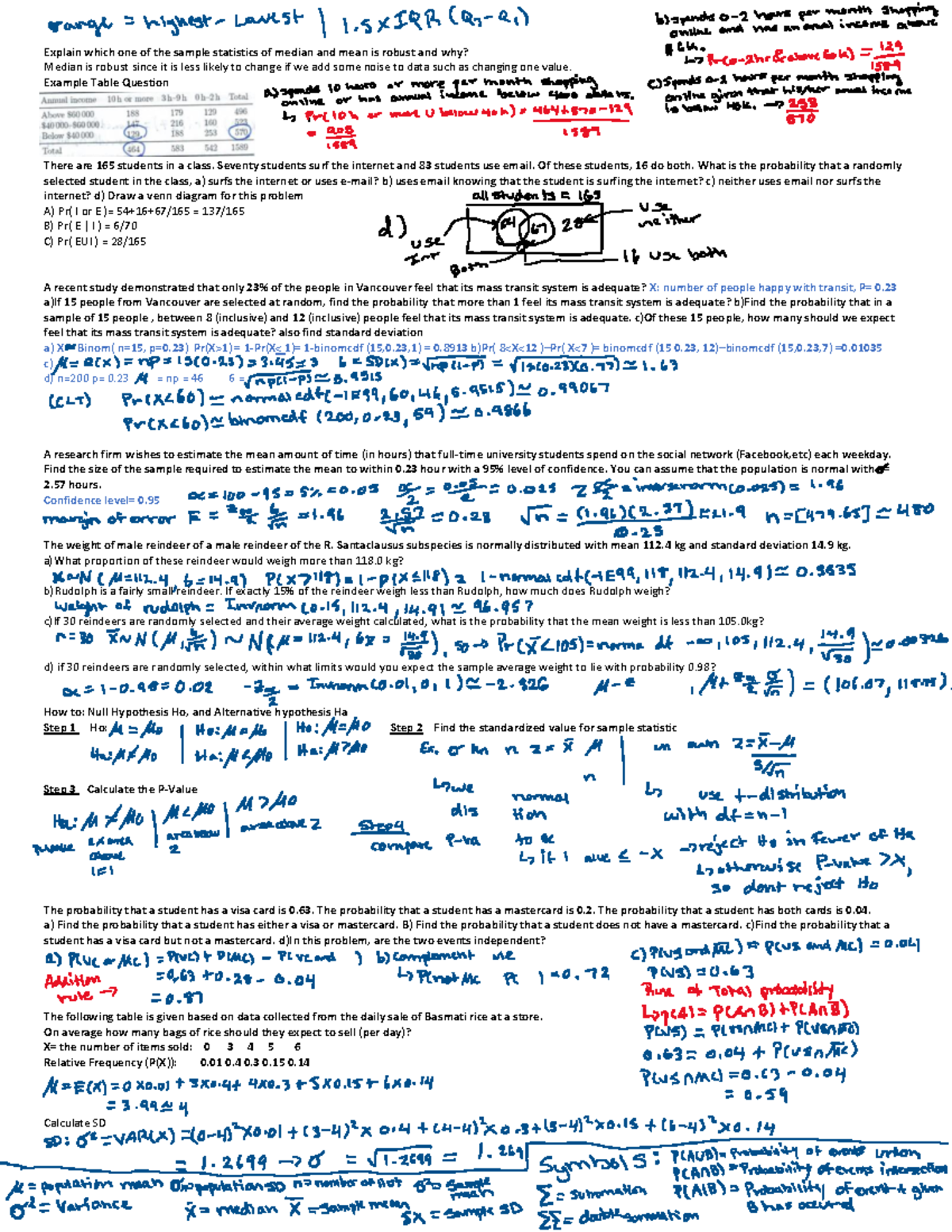 Final Exam Cheat Sheet - STATS 101 - Explain which one of the sample ...