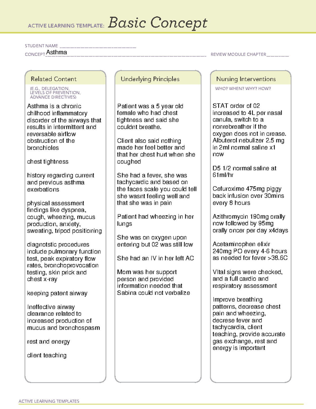Asthma Management Template for Nursing (NURS 101) - Studocu