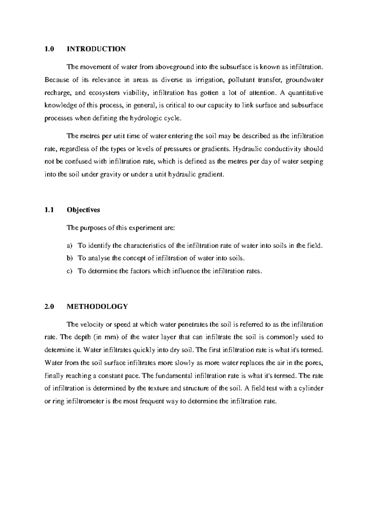 Infiltration Rate Lab Report: Understanding Soil Water Dynamics - Studocu