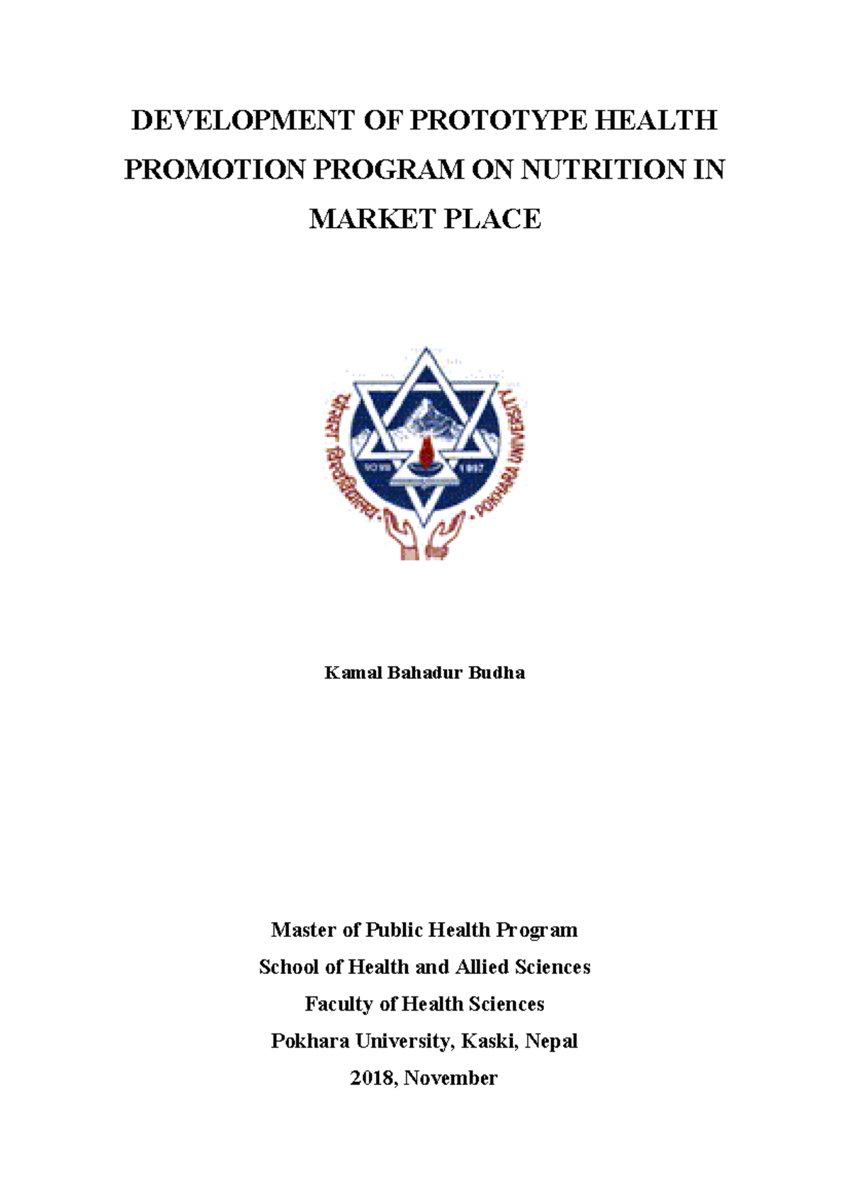 Prototype Health Promotion Program on Nutrition in Marketplace (PSD 622 ...