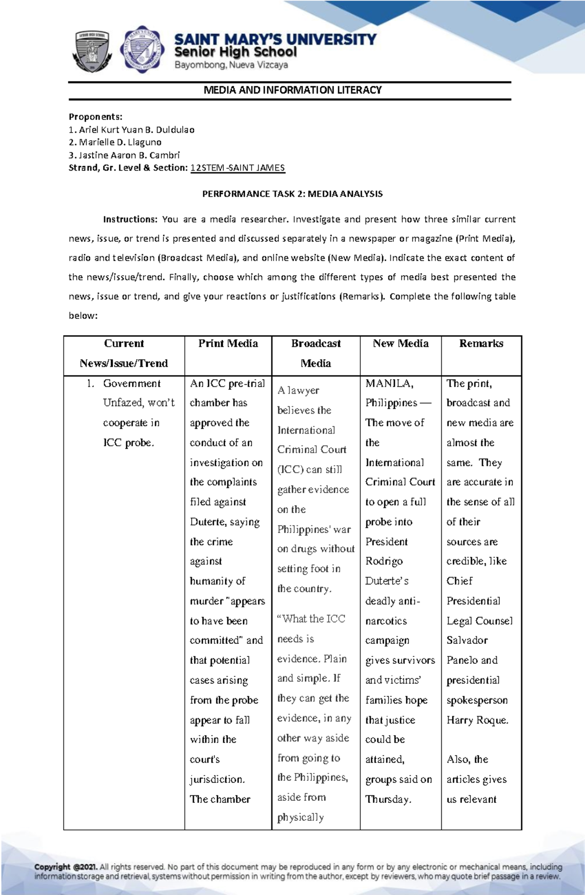 12STEM Performance Task 2: Media Analysis of Current Issues - Studocu