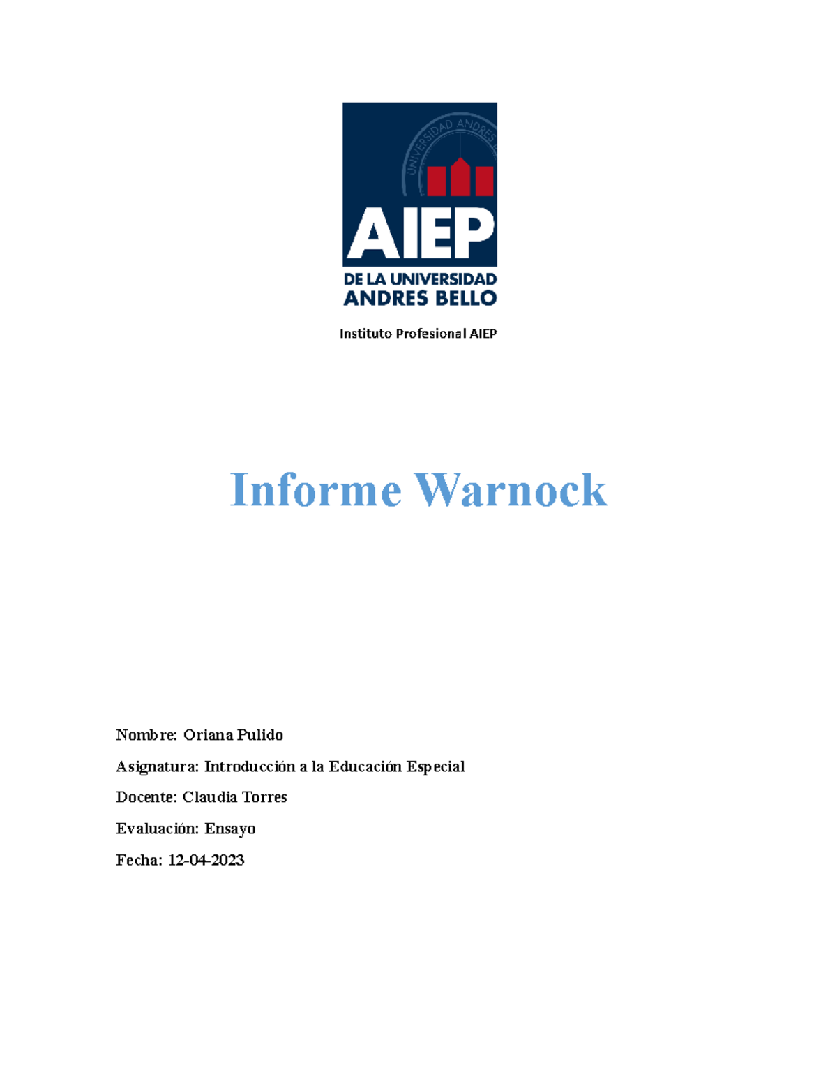 Ensayo sobre el Informe Warnock en Educación Especial - Introducción a ...