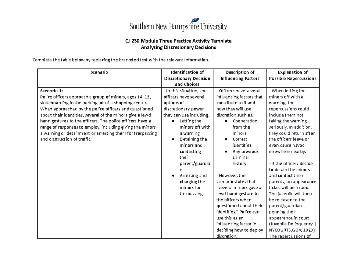 CJ 230 Module Three Practice Activity Template - CJ 230 Module Three ...