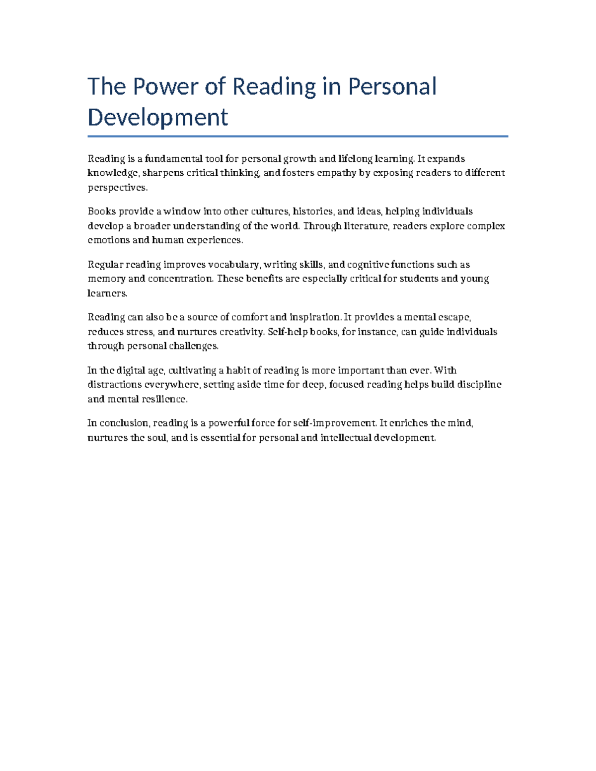 The Impact of Reading on Personal Growth and Development - Studocu