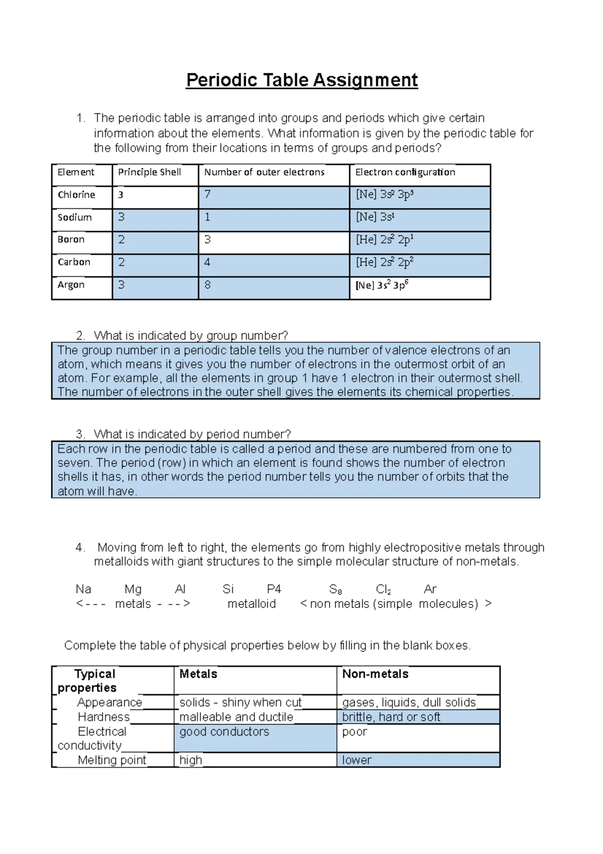 UNIT 8 NEW AND Edited - assignment on periodic table. - UNIT 8 PERIODIC ...