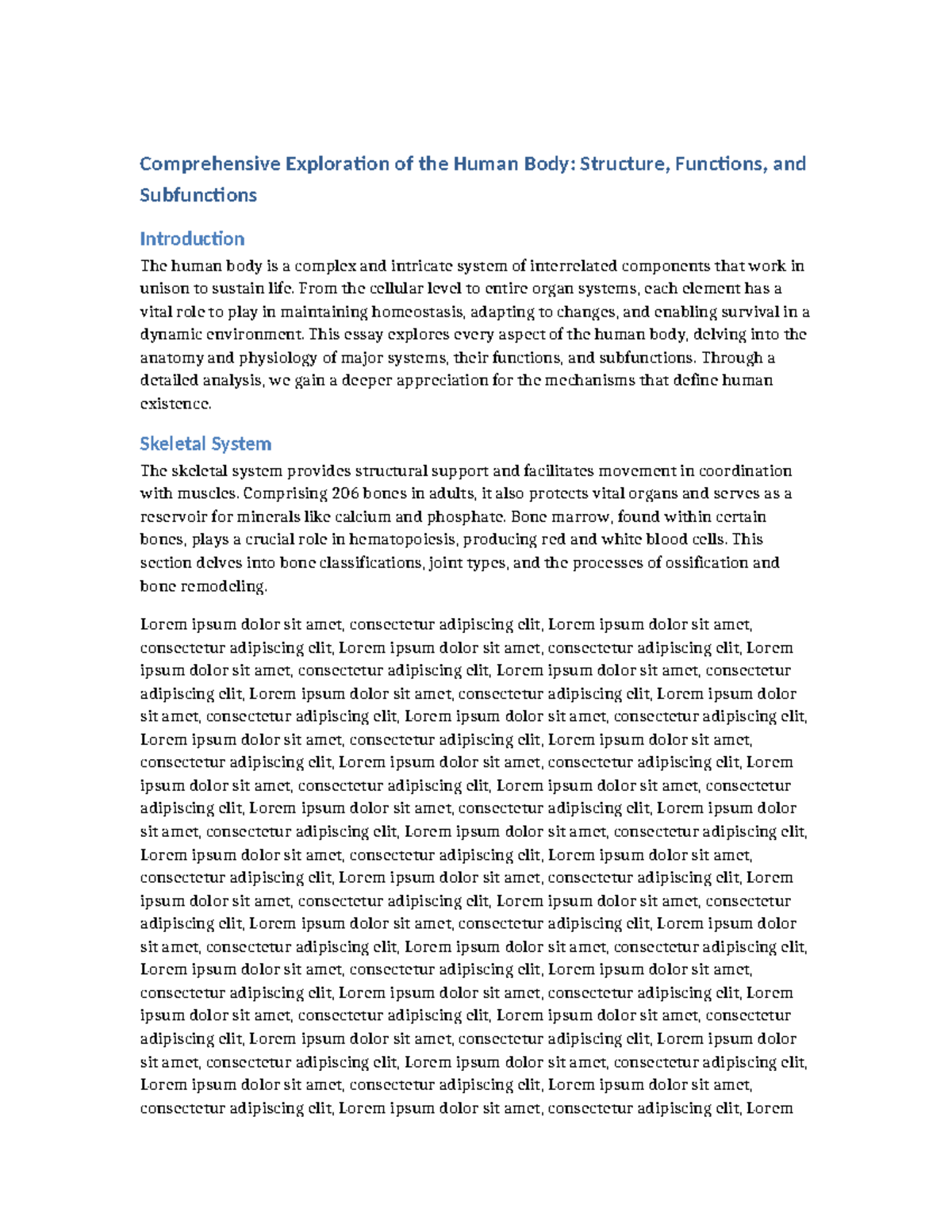 Human Body Comprehensive Essay (Course Code: XYZ101) - Studocu