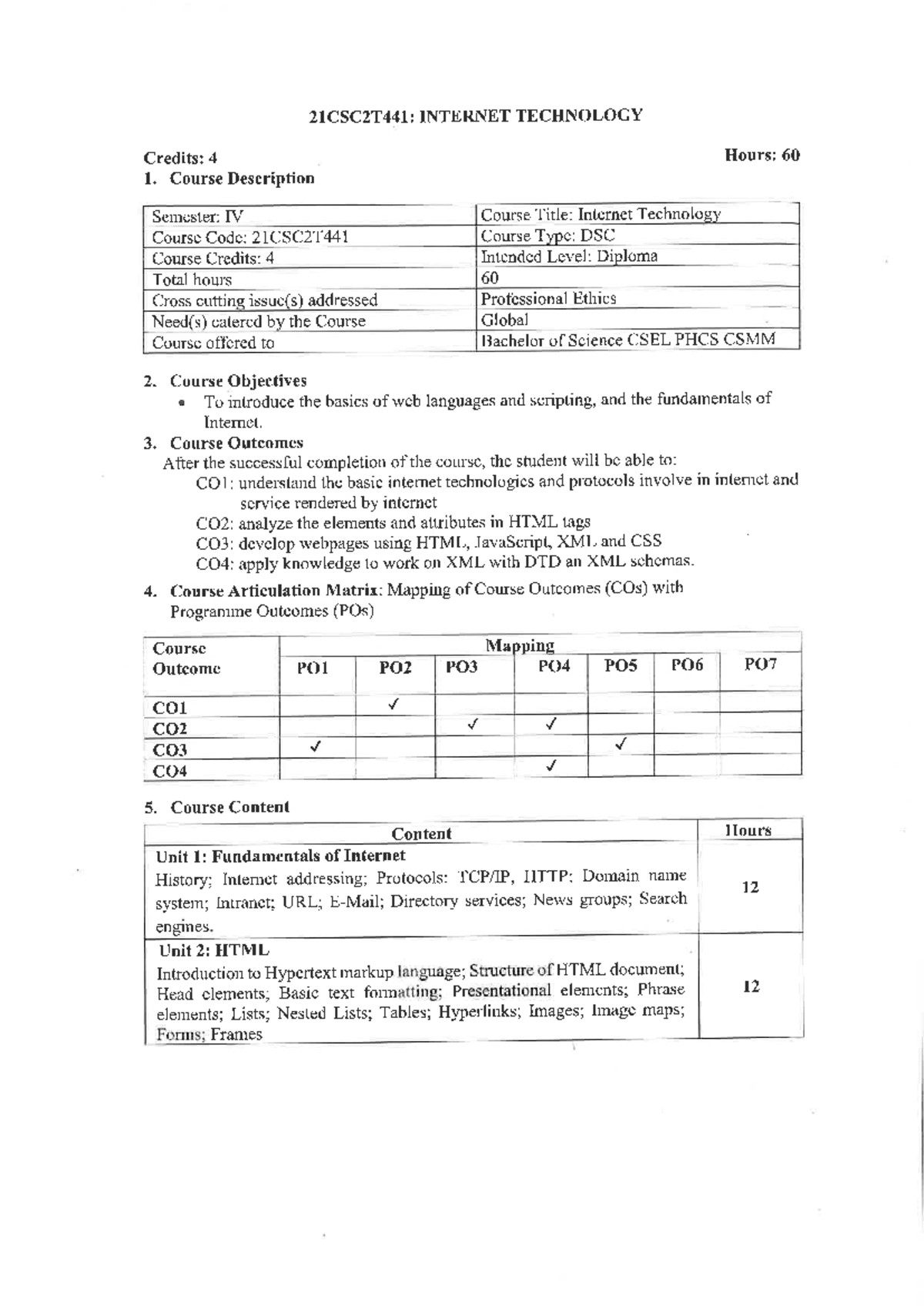 21CSC2T441: Internet Technology Syllabus and Course Notes for IV Sem ...