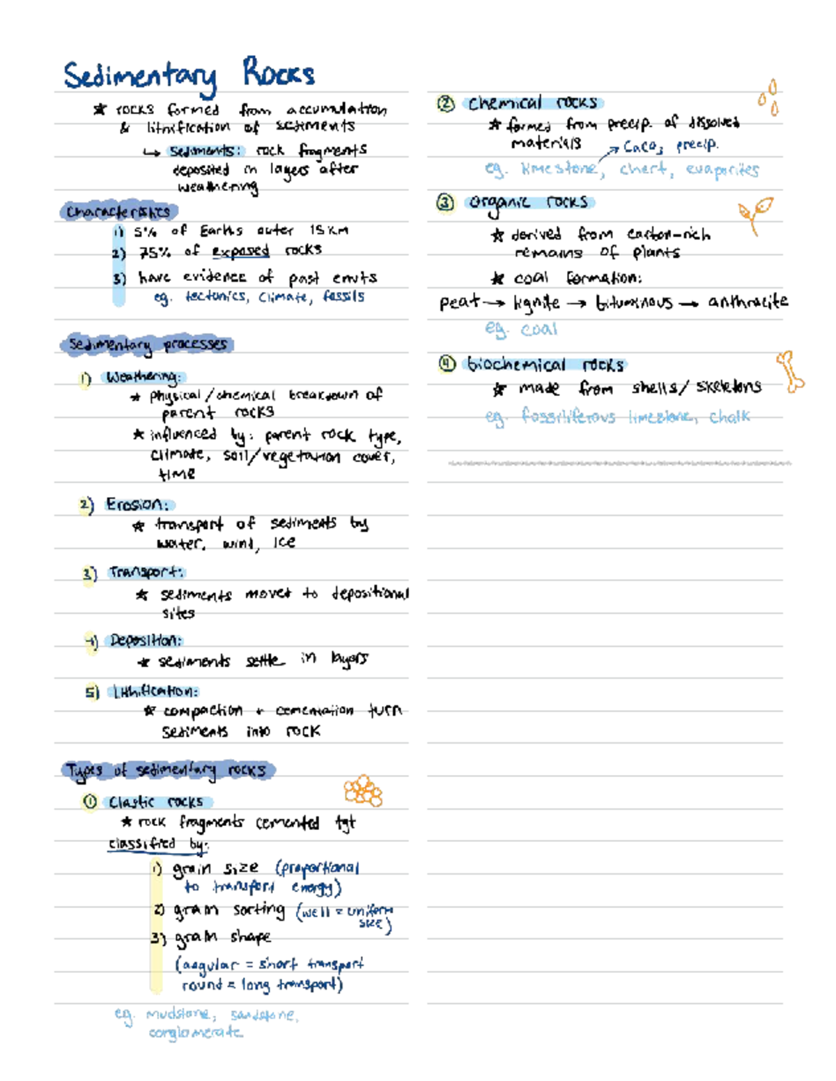 Earth Materials Notes - Sedimentary Rocks rocks formed from ...