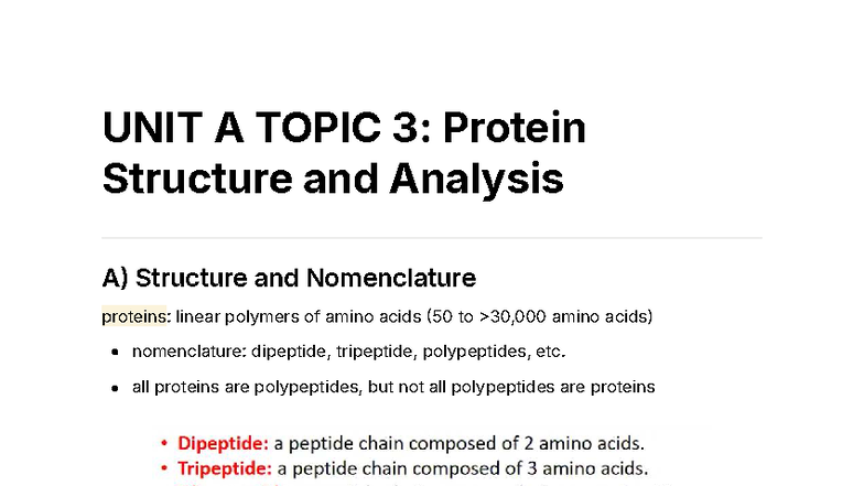 Biochem 2280: Protein Structure & Analysis Overview Notes - Studocu