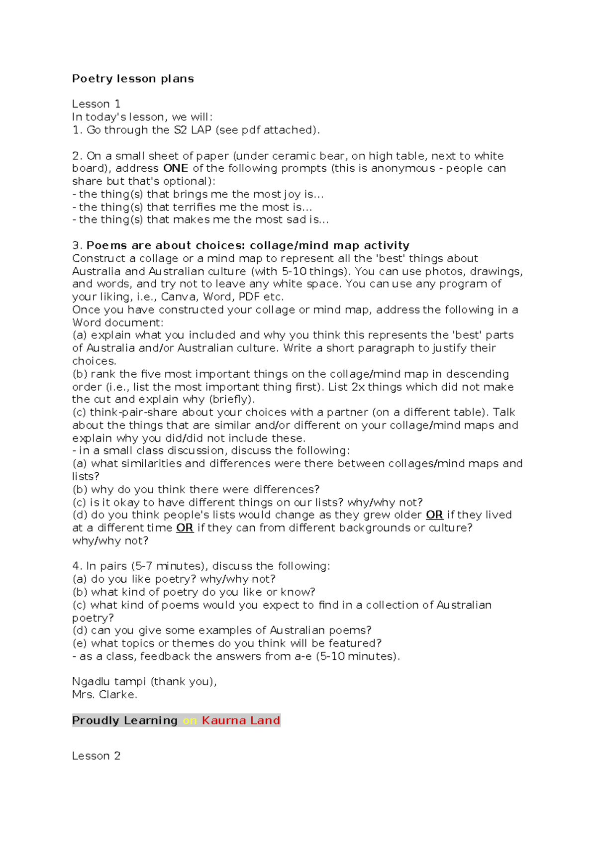 Poetry Lesson Plans: Exploring Australian Culture and Themes - Studocu