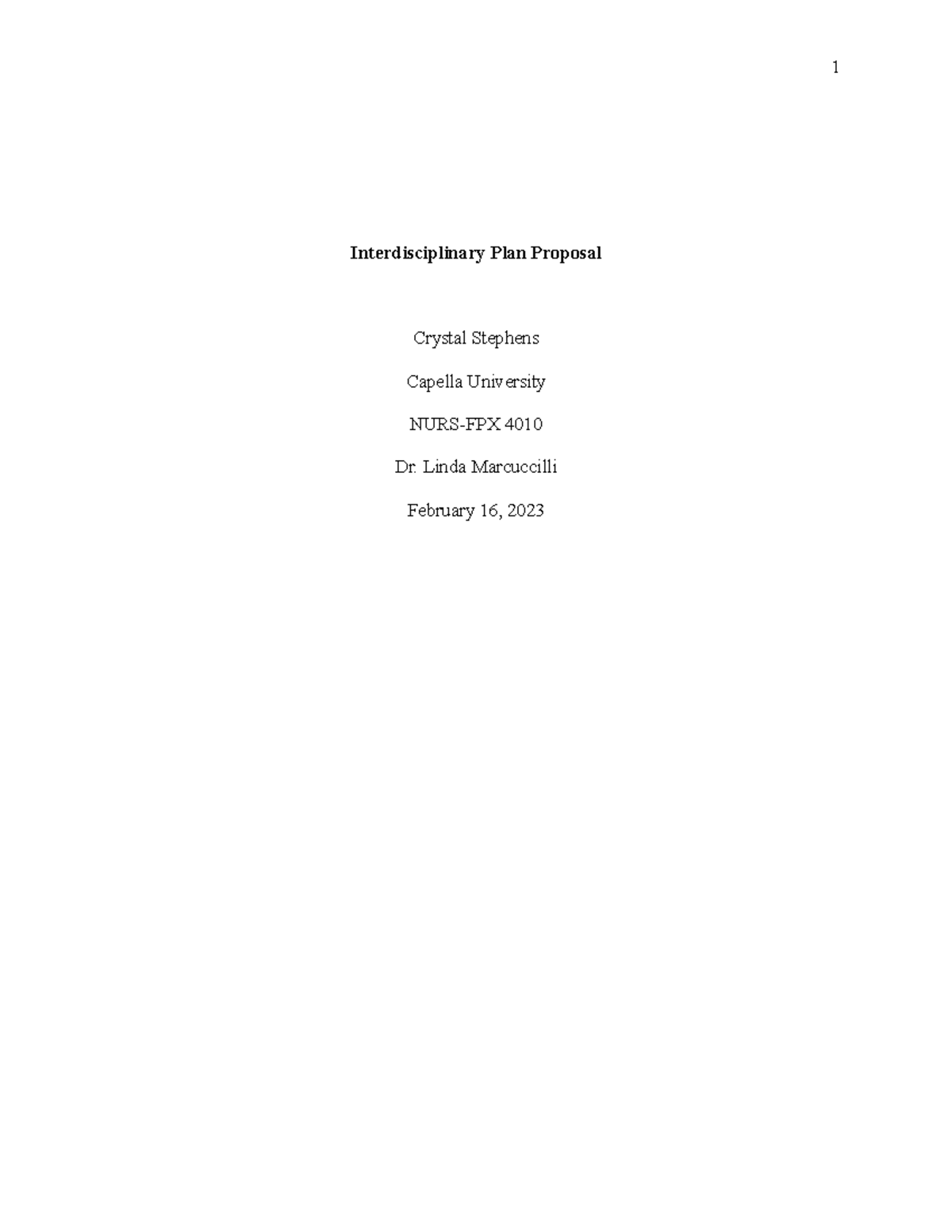 NURS-FPX 4010 Assessment 3: Interdisciplinary Plan Proposal on ...