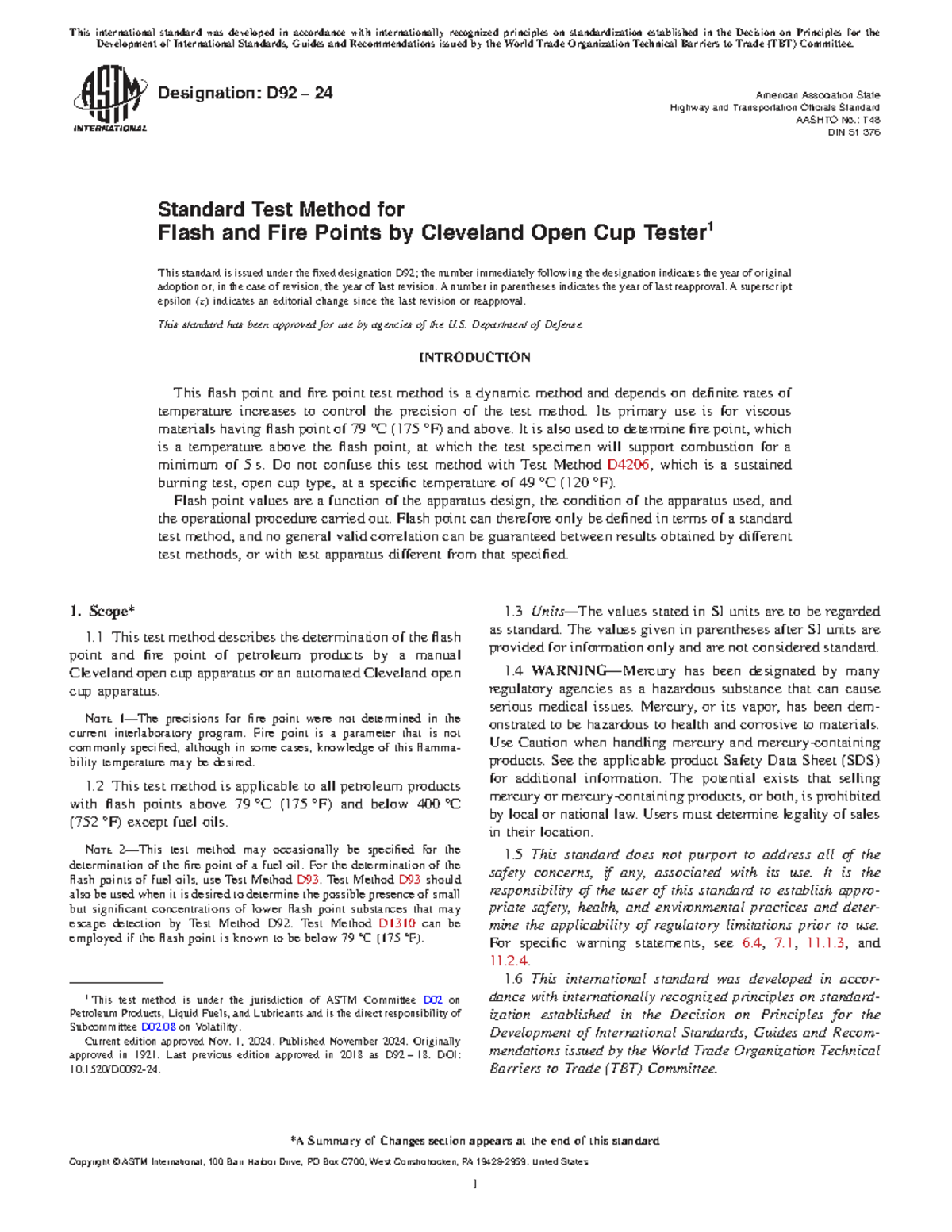 ASTM D92-24 Standard Test Method for Flash and Fire Points - Studocu