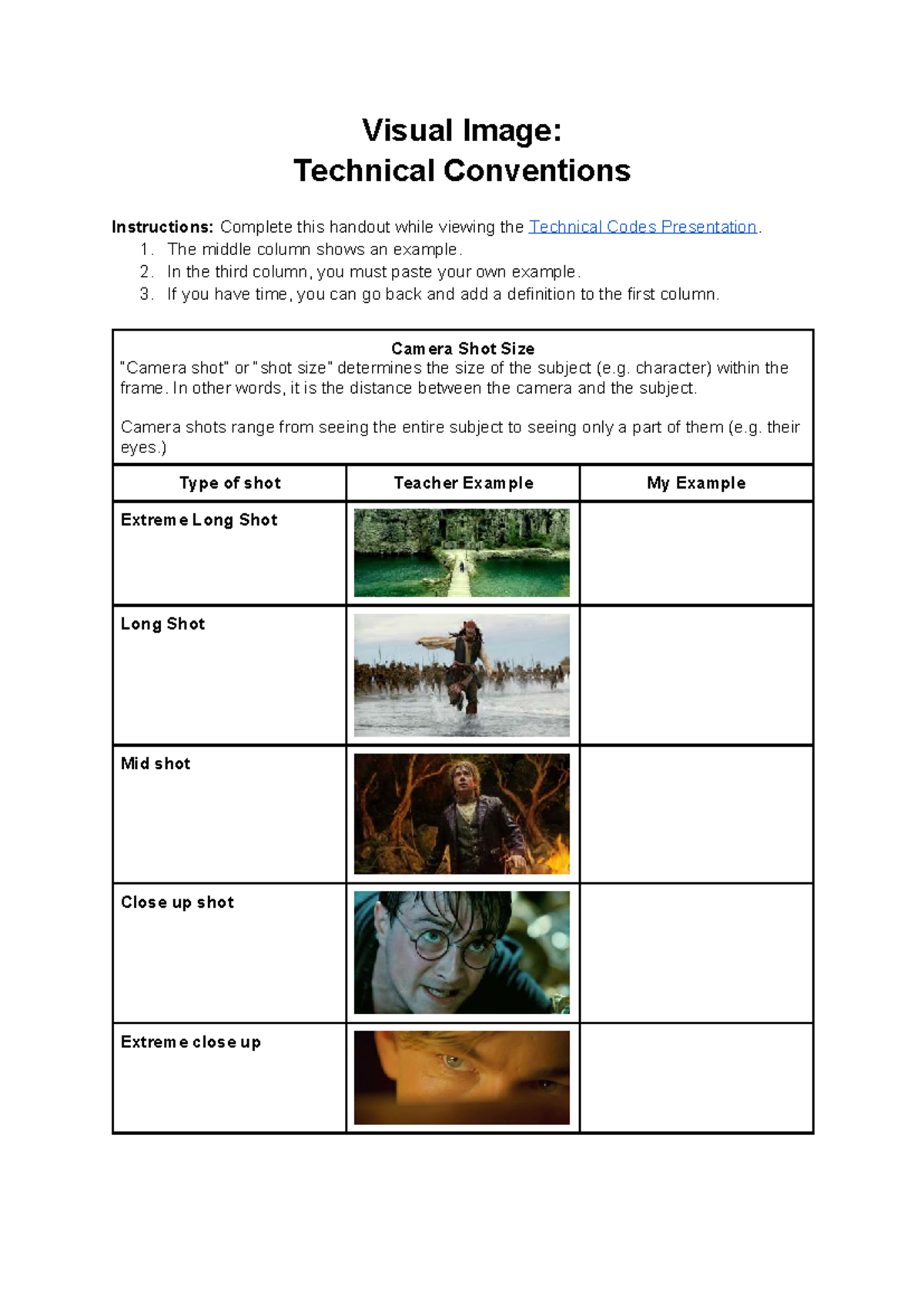 Yr 8 Visual Image Technical Codes Worksheet 2022 - Studocu