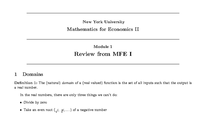 Mathematics for Economics II (MFE I) Module 1-3 Review Notes - Studocu