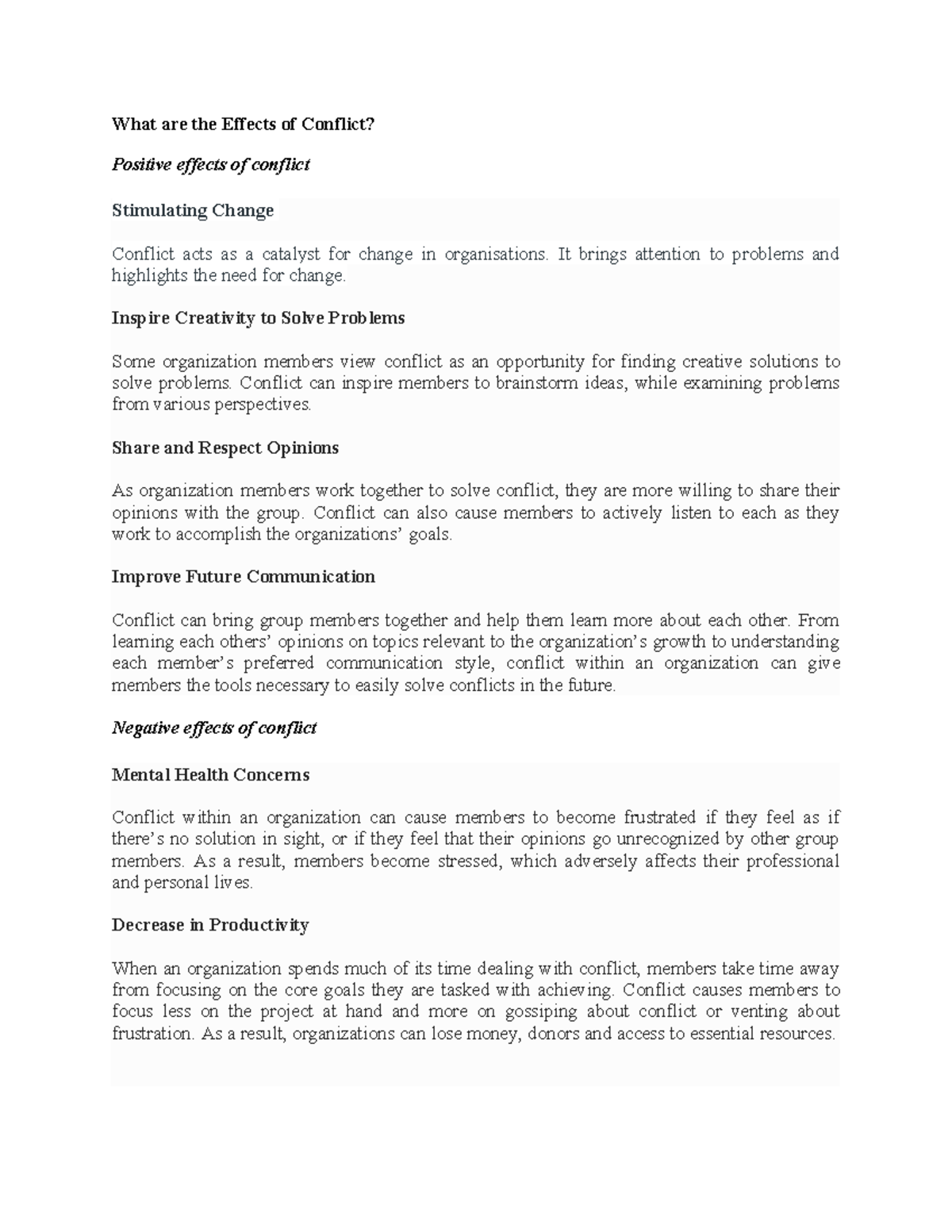 Effects of Conflict: Positive and Negative Impacts on Organizations ...