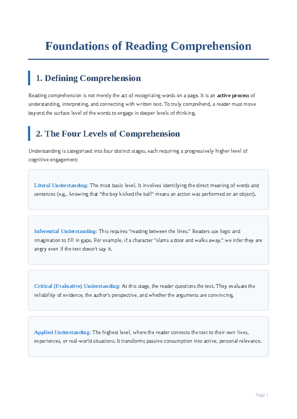 Foundations of Reading Comprehension: Techniques & Strategies - Studocu