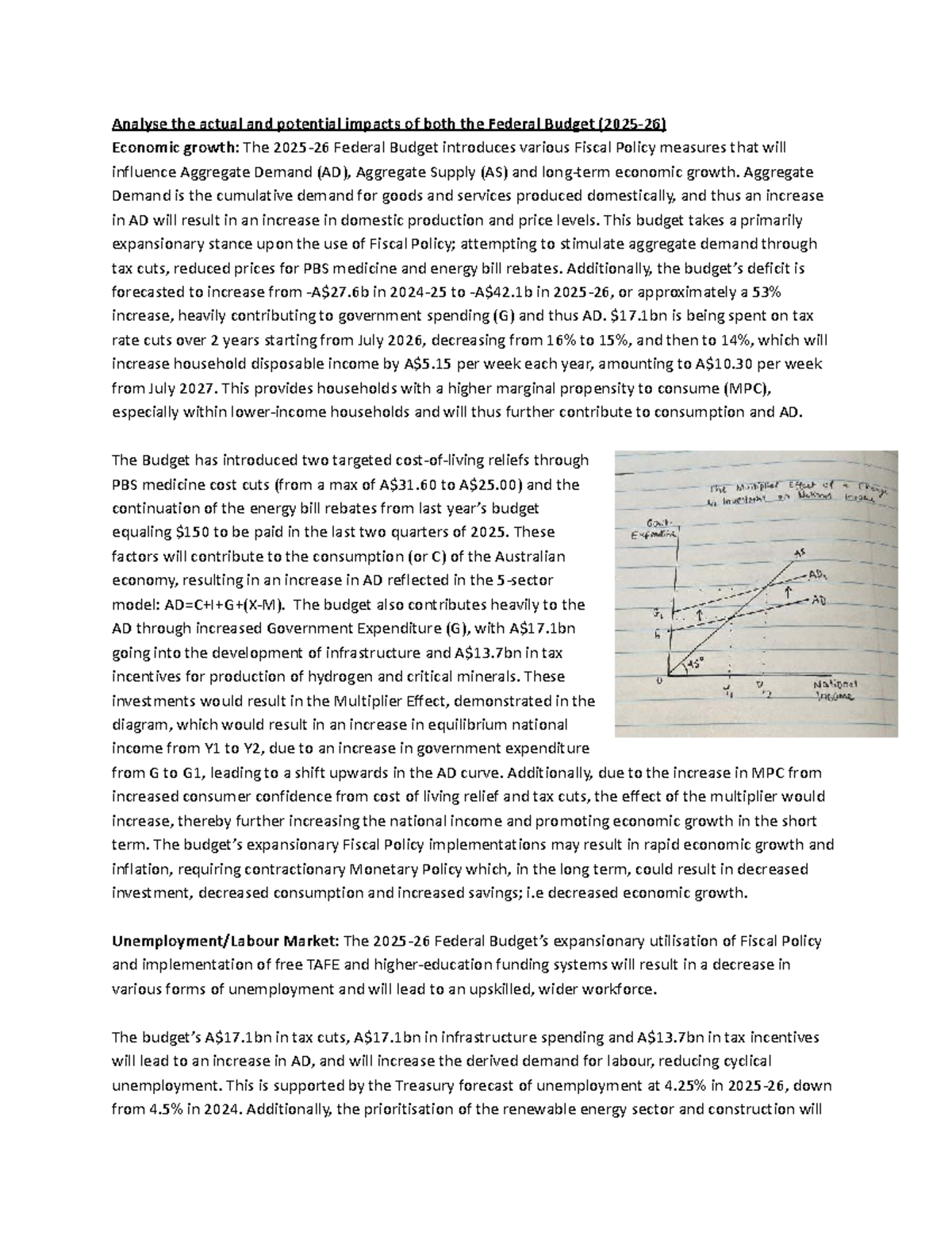 HSC Economics Section 3 Assessment Task: Federal Budget Impact Analysis ...
