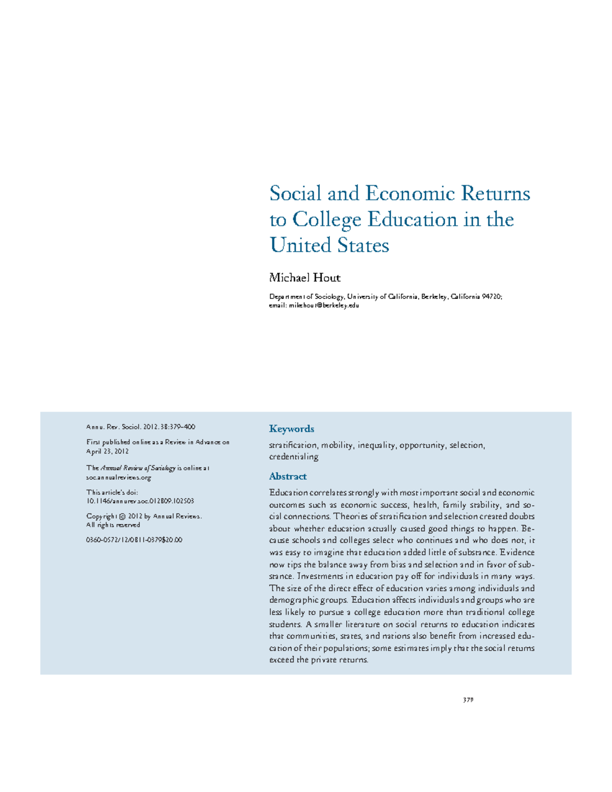 Social and Economic Returns to College Education: Insights and Analysis ...