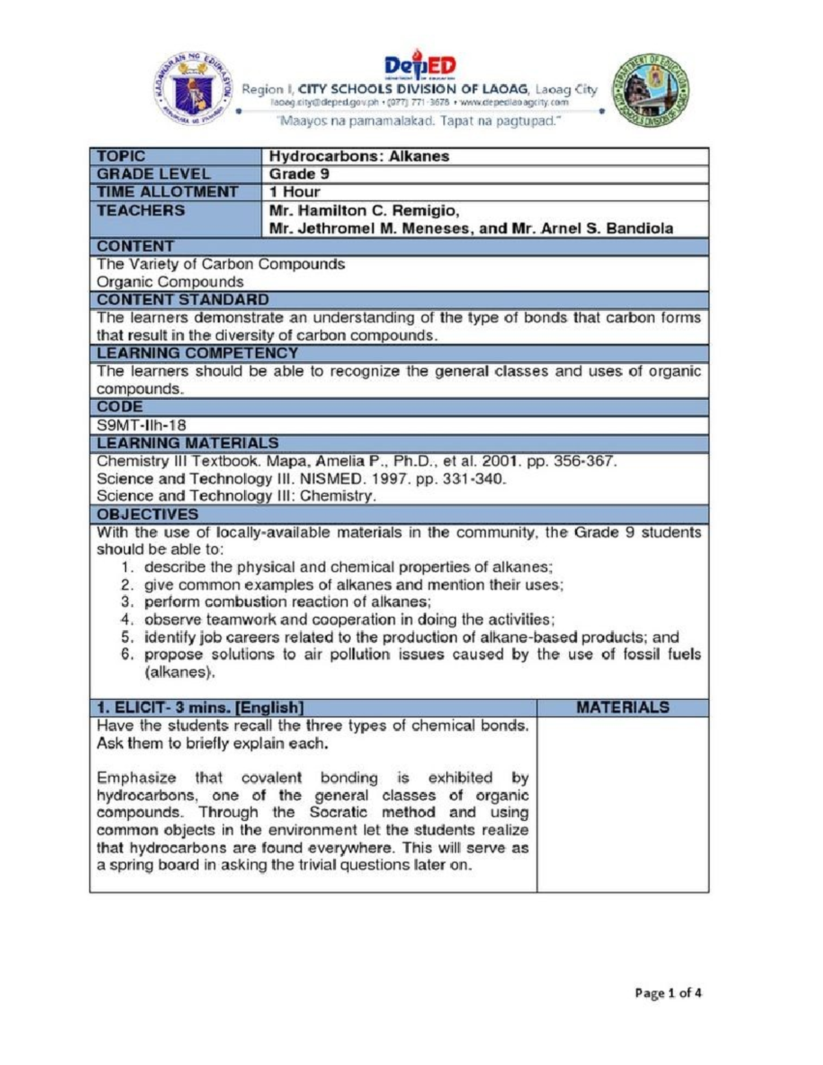 Grade 9 Chemistry Lesson: Hydrocarbons and Alkanes (BS Psych) - Studocu