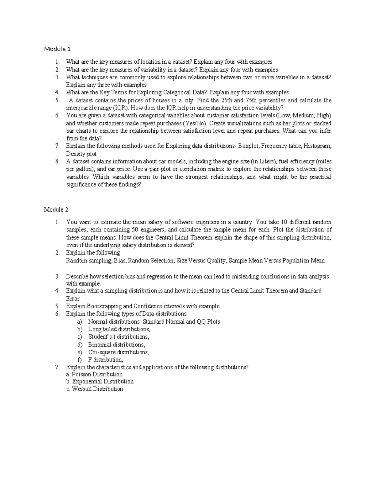 Smlds Question Bank: Key Concepts in Data Analysis and Statistics - Studocu