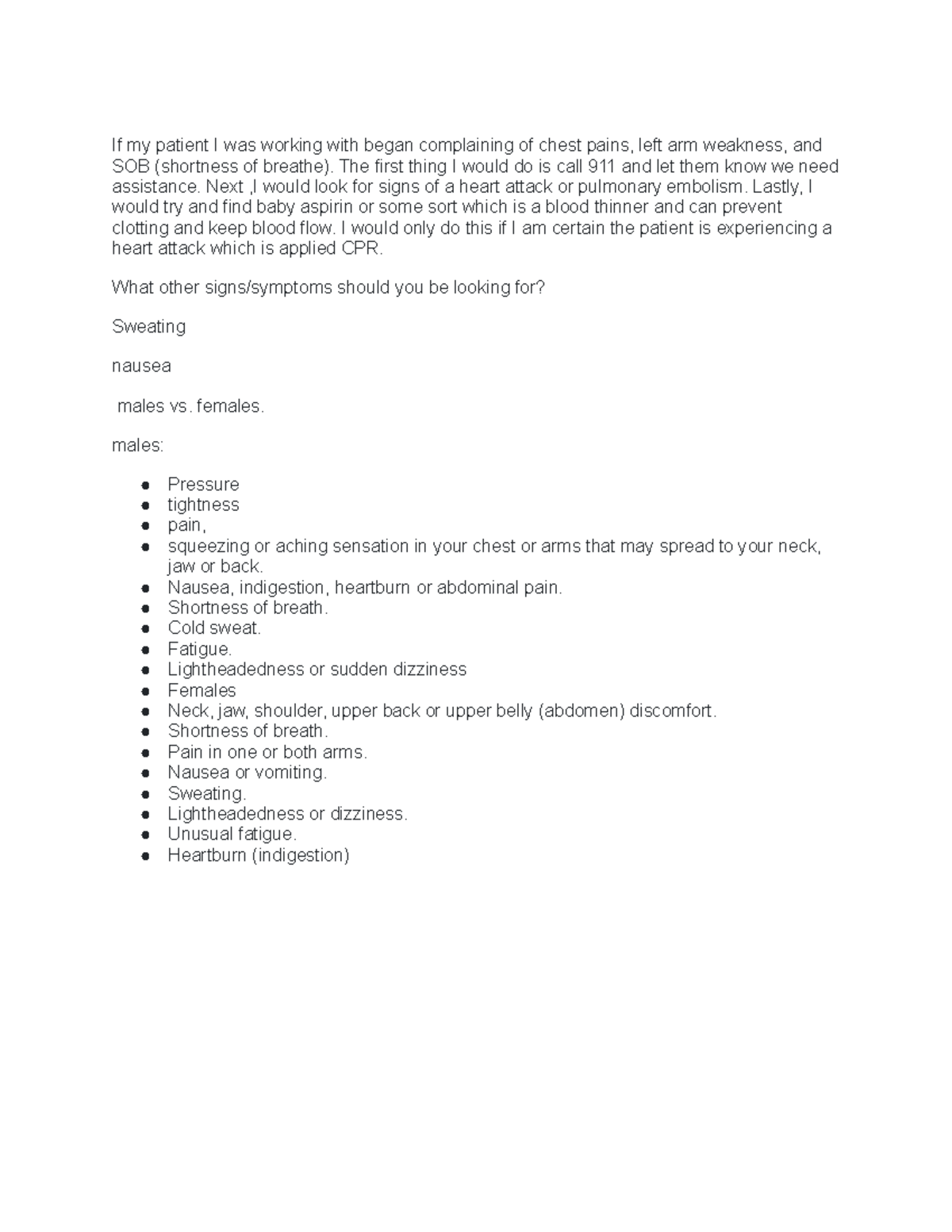 Med - Chest Pain and Heart Attack Response Notes - Studocu