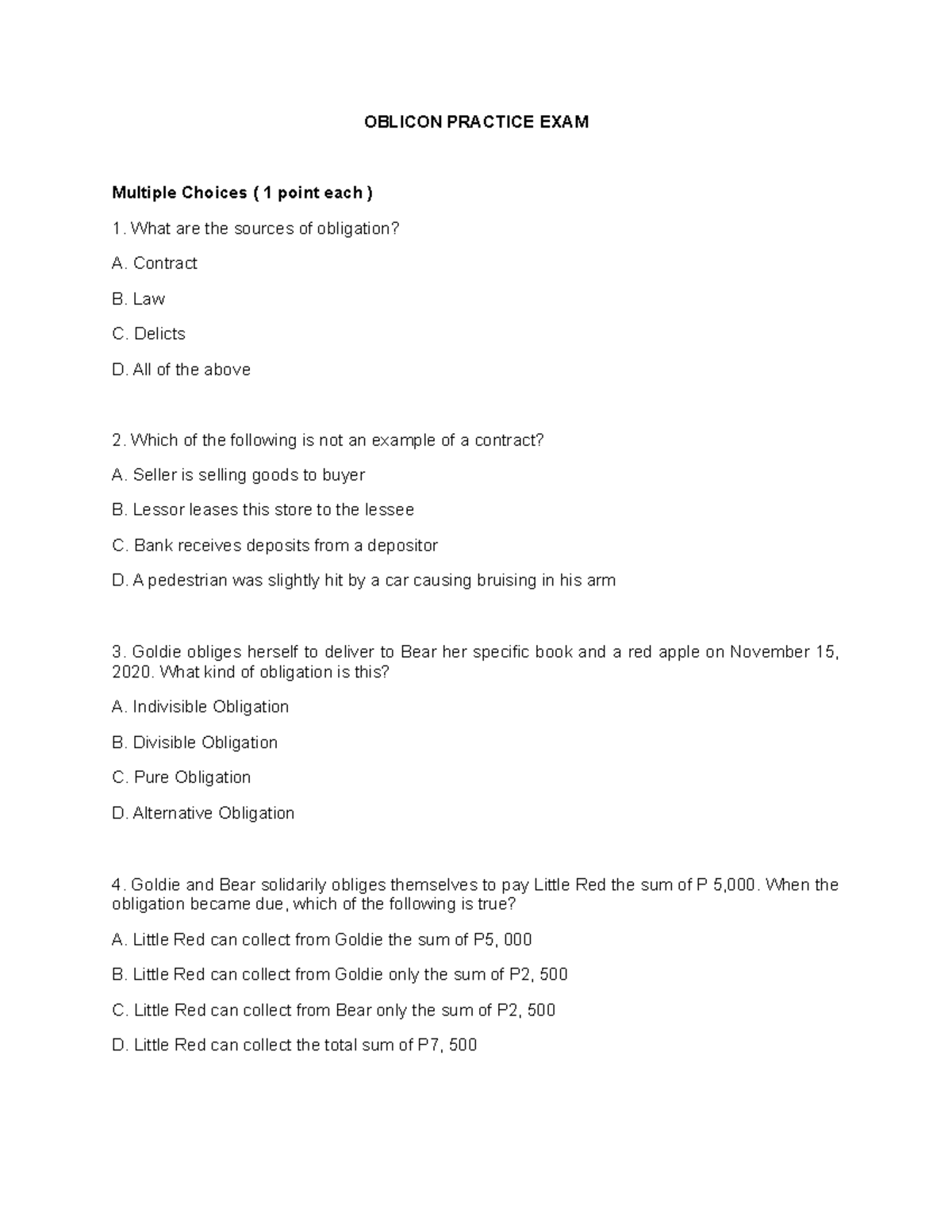 OBLICON Practice Exam Questions and Answers - Preparation Guide - Studocu