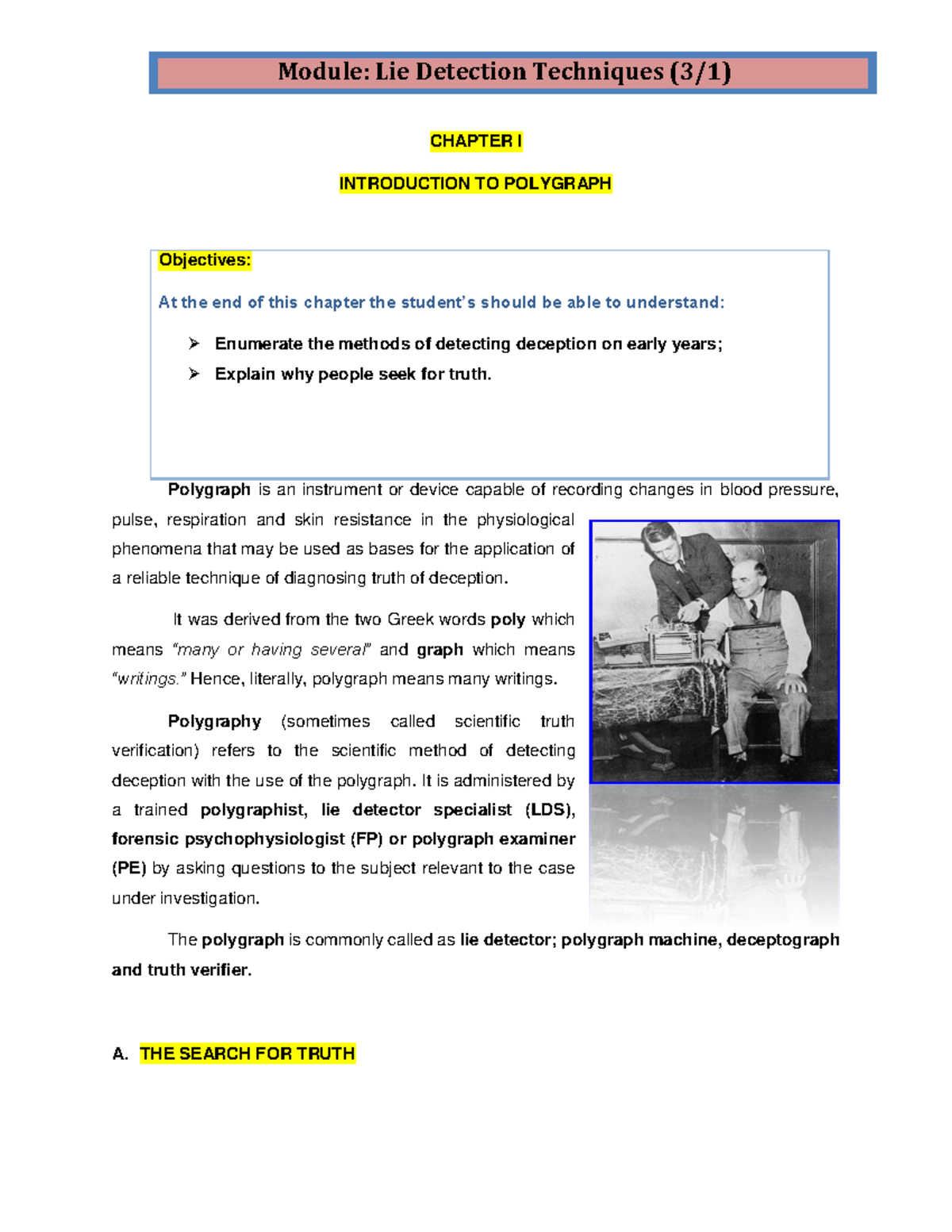 Module: Lie Detection Techniques - Chapter 1: Introduction to Polygraph ...