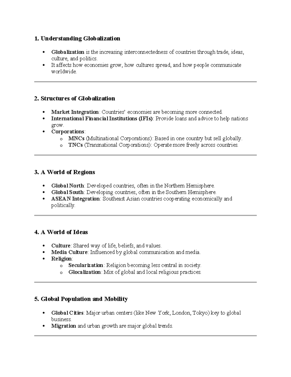 Globalization Overview: Key Concepts and Impacts (Course Code: 1) - Studocu