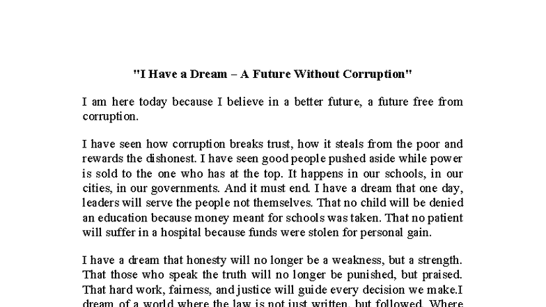 I Have a Dream: Envisioning a Future Without Corruption - Studocu