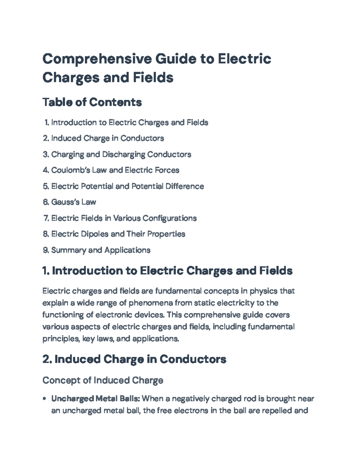 Comprehensive Guide to Electric Charges and Fields (Course Code ...