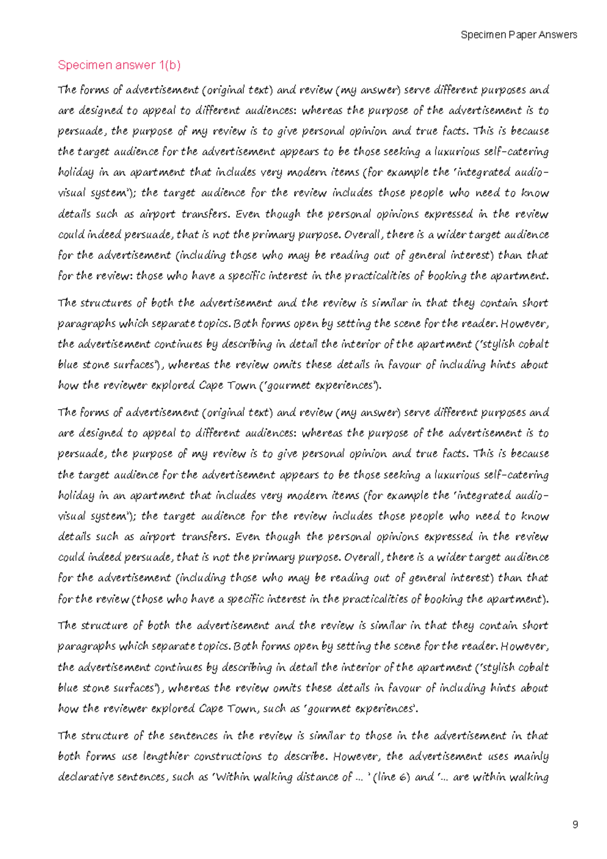 9093 English Language Paper 1 Specimen Answer Analysis and Insights ...