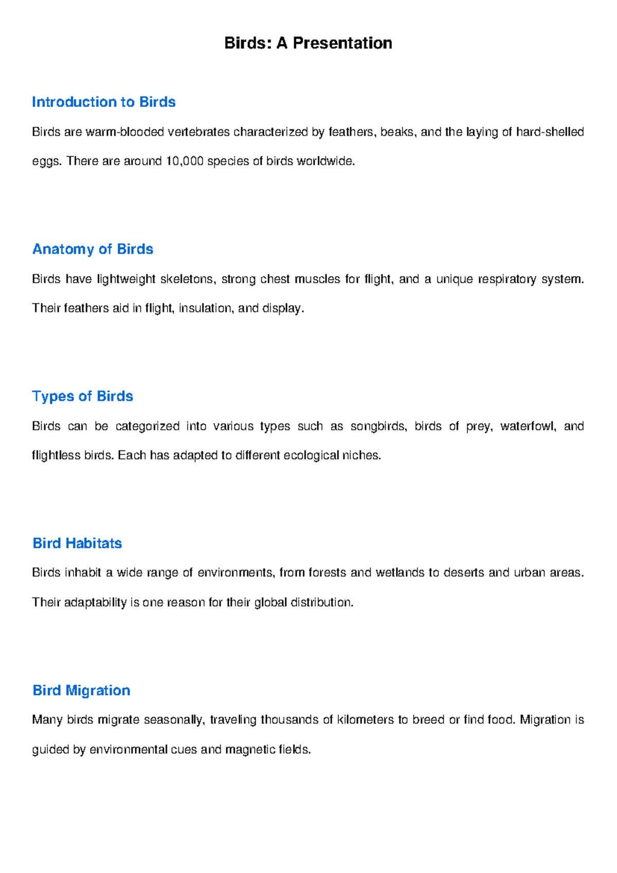 Bird Presentation: An Introduction to Avian Biology and Habitats - Studocu